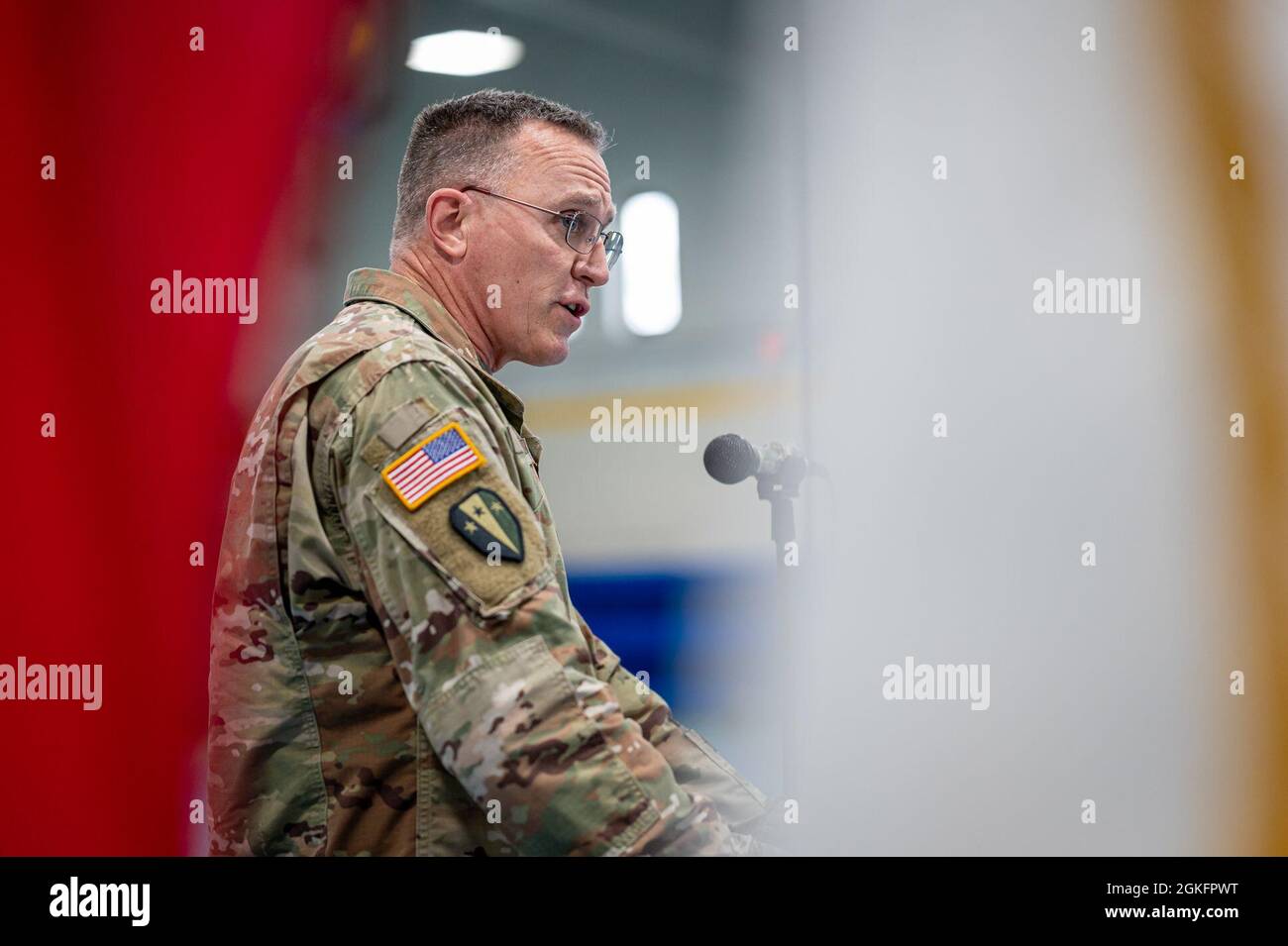 U.S. Army Command Sgt. Maj. Mark Leonard, 57th Troop Command, speaks at ...