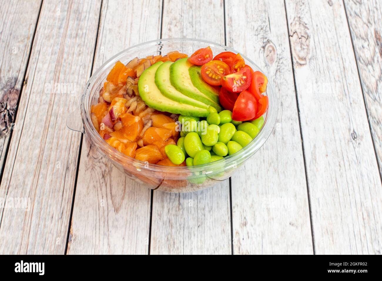 Norwegian salmon poke bowl with Mexican avocado, Japanese edamame and ...