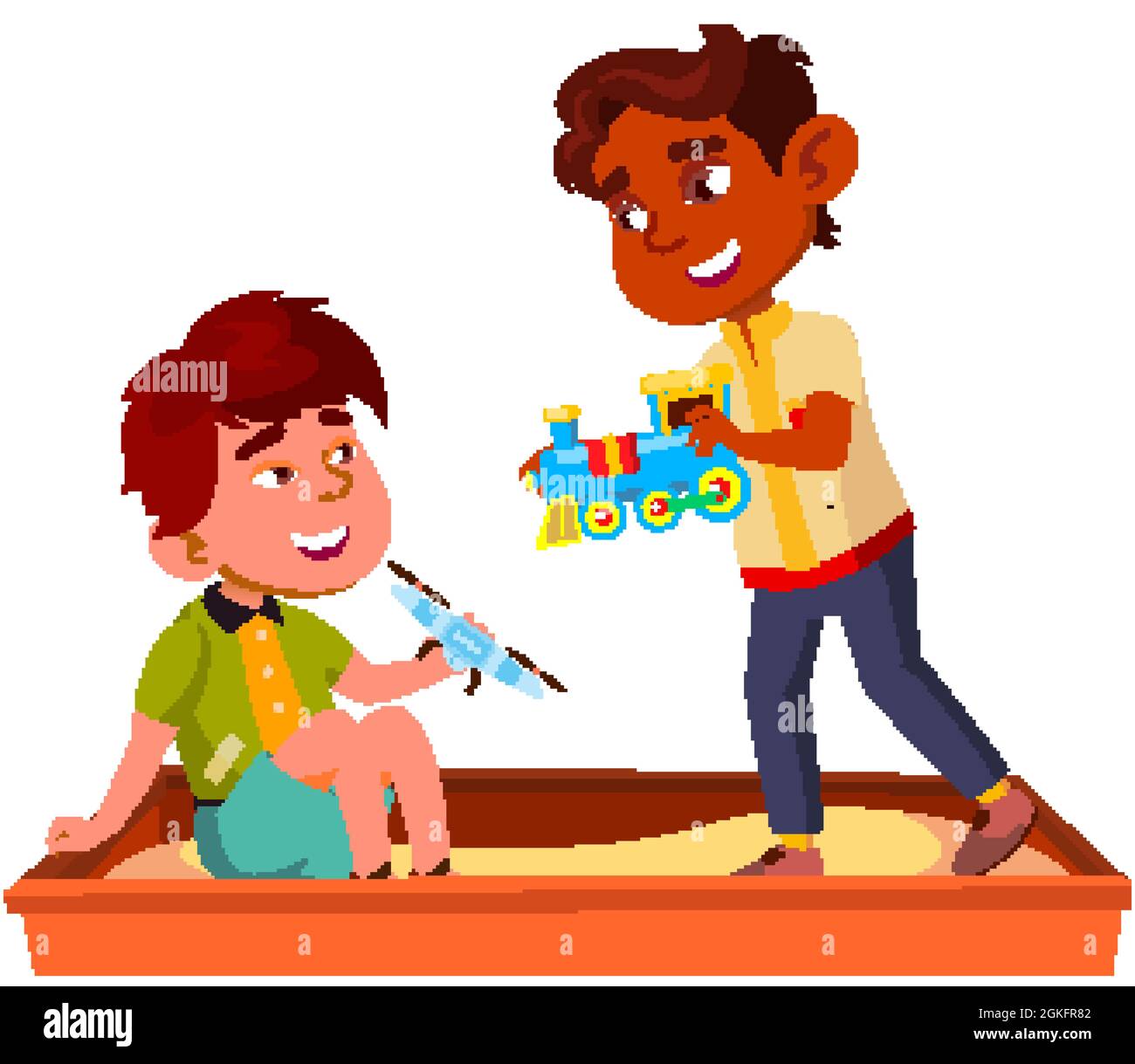 Boys Children Playing In Sandbox Together Vector Stock Vector Image ...