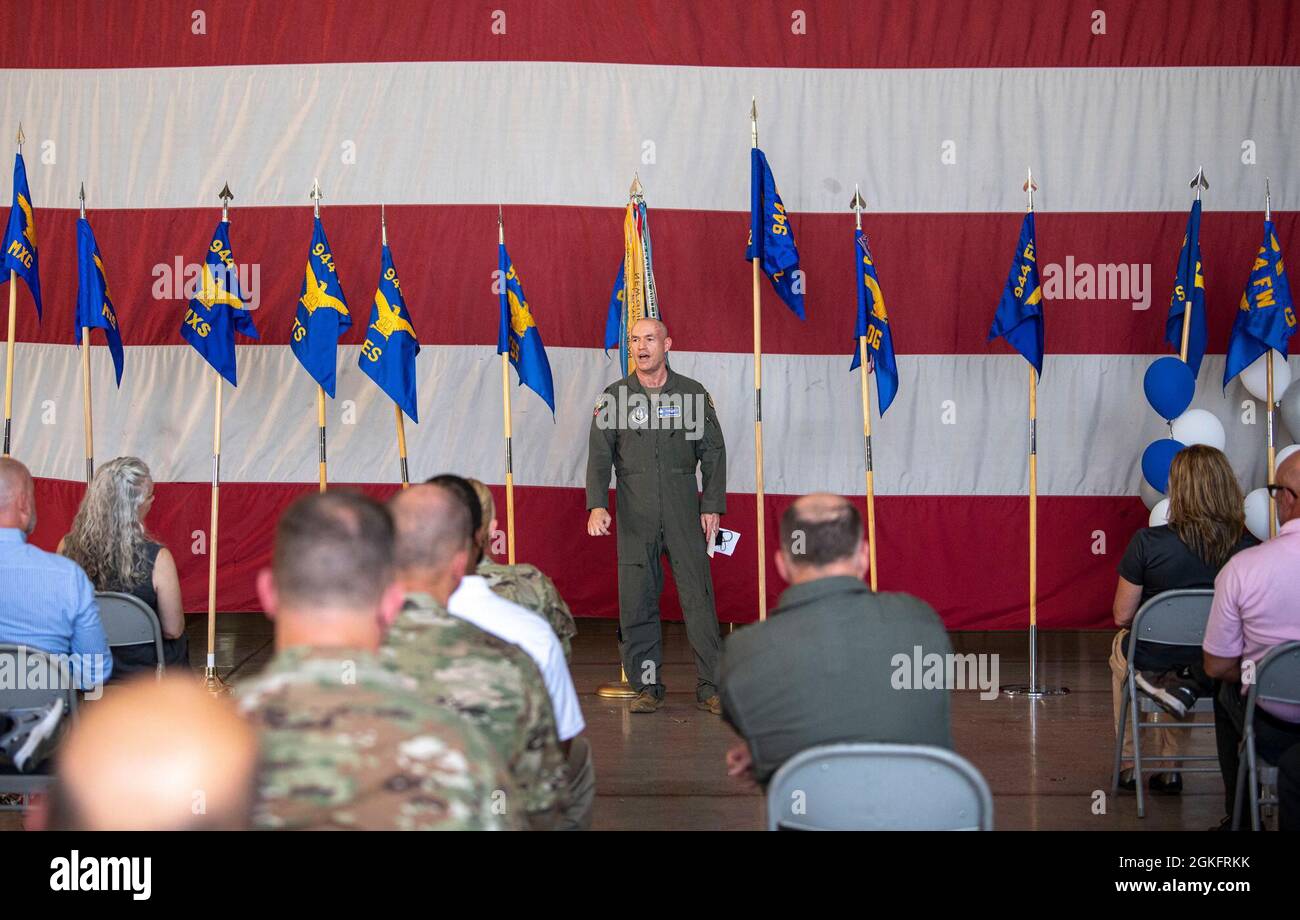 Col. James Greenwald, 944th Fighter Wing commander, gives his remarks ...
