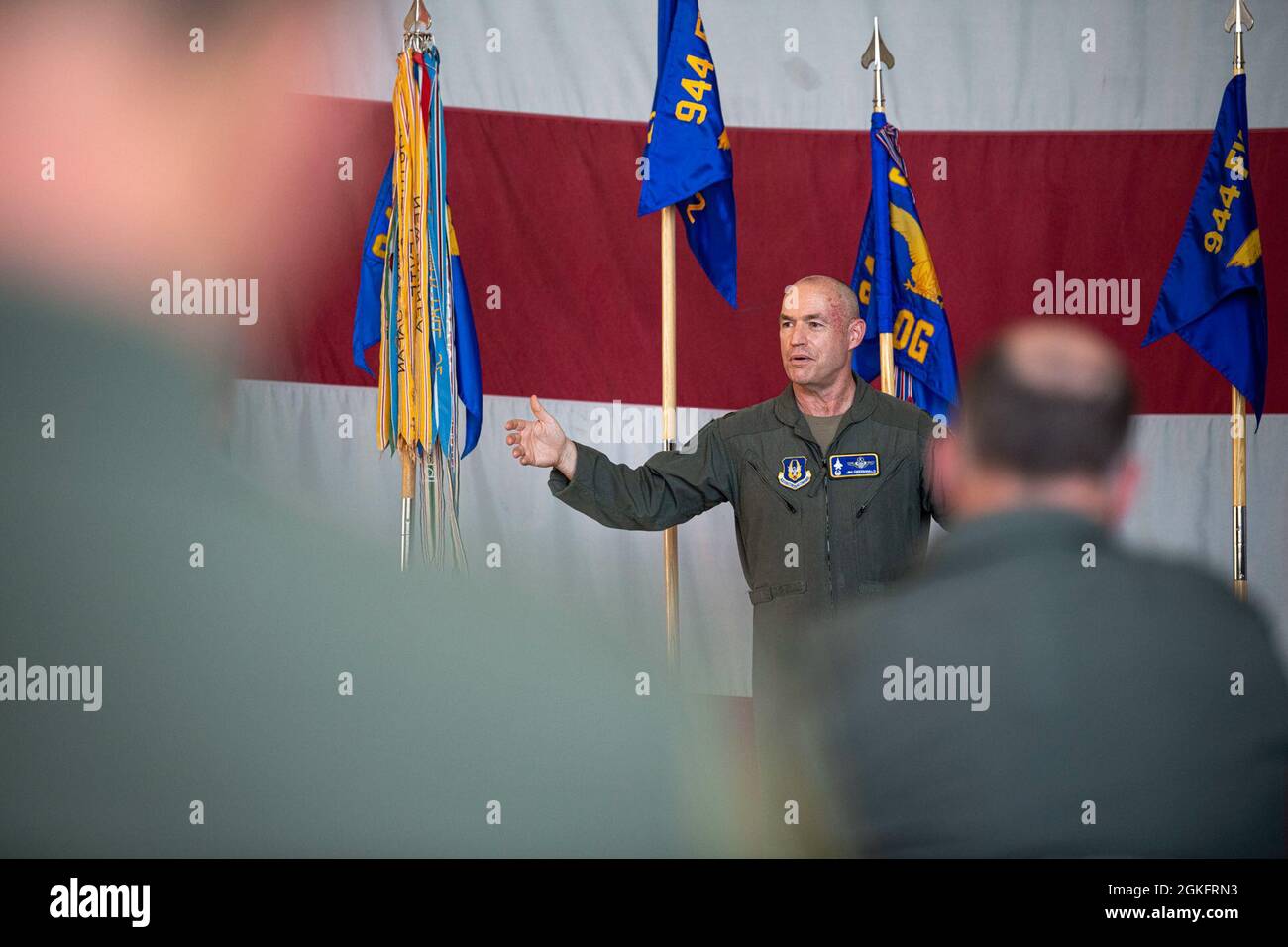 Col. James Greenwald, 944th Fighter Wing commander, give his remarks to ...