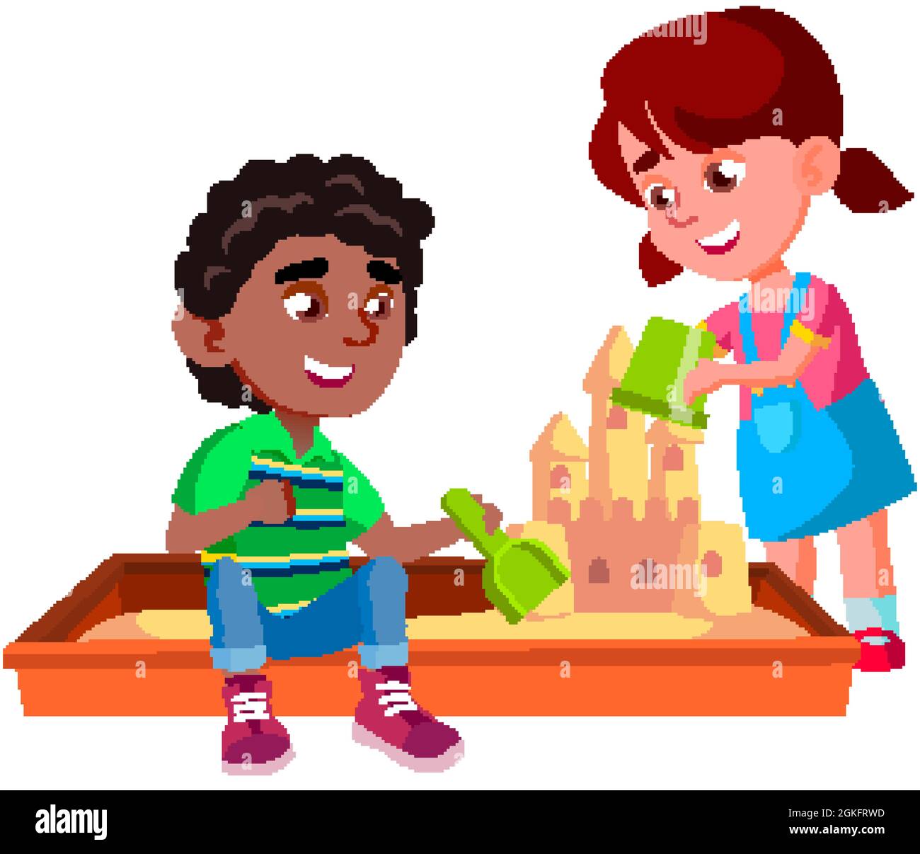 Children Building Sandy Castle In Sandbox Vector Stock Vector Image ...