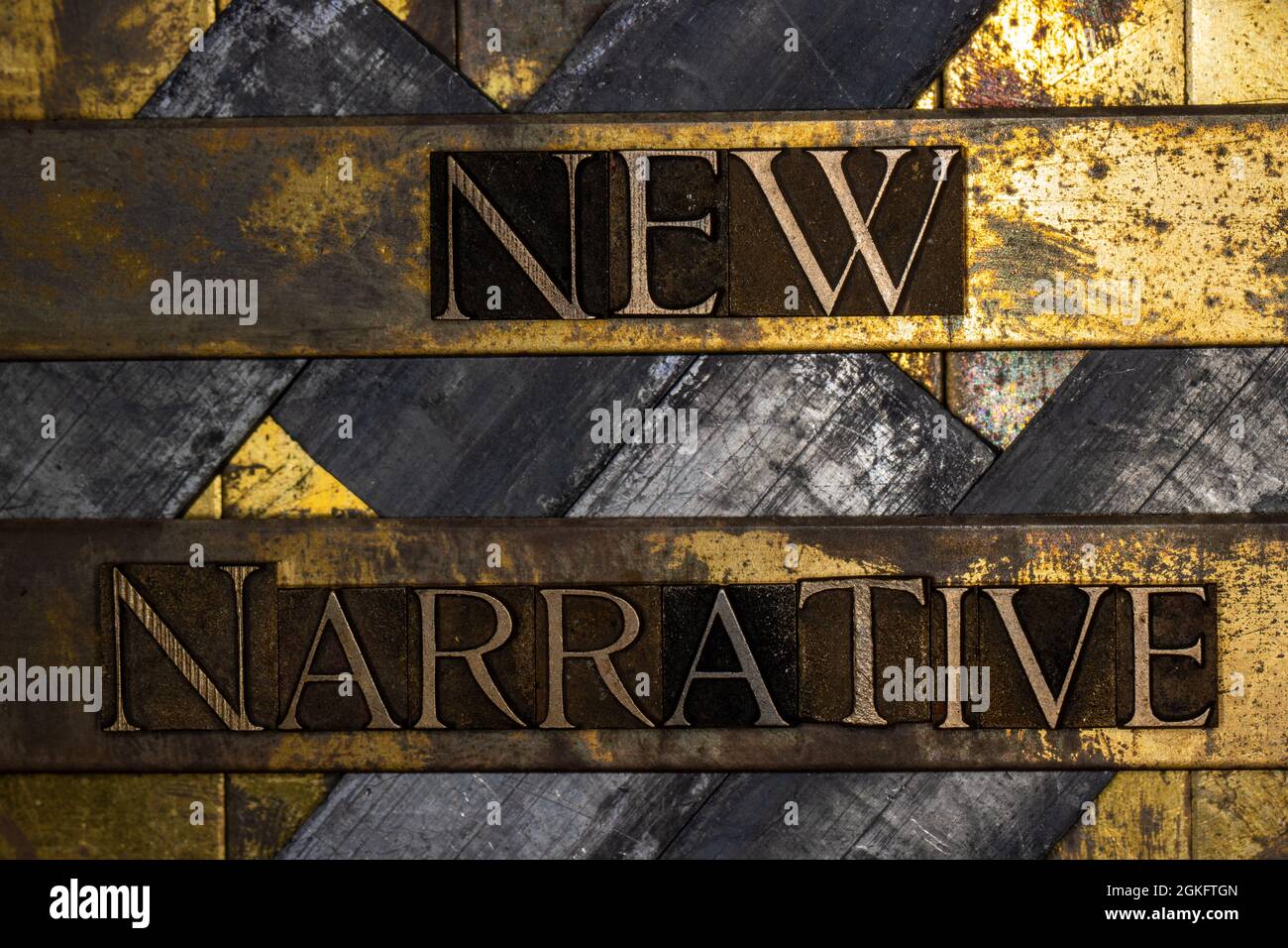 New Narrative text message on textured grunge copper and vintage gold ...