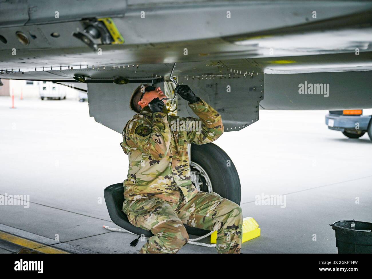 U. S. Air Force Senior Airman Josh Webster, a crew chief with the 104th ...