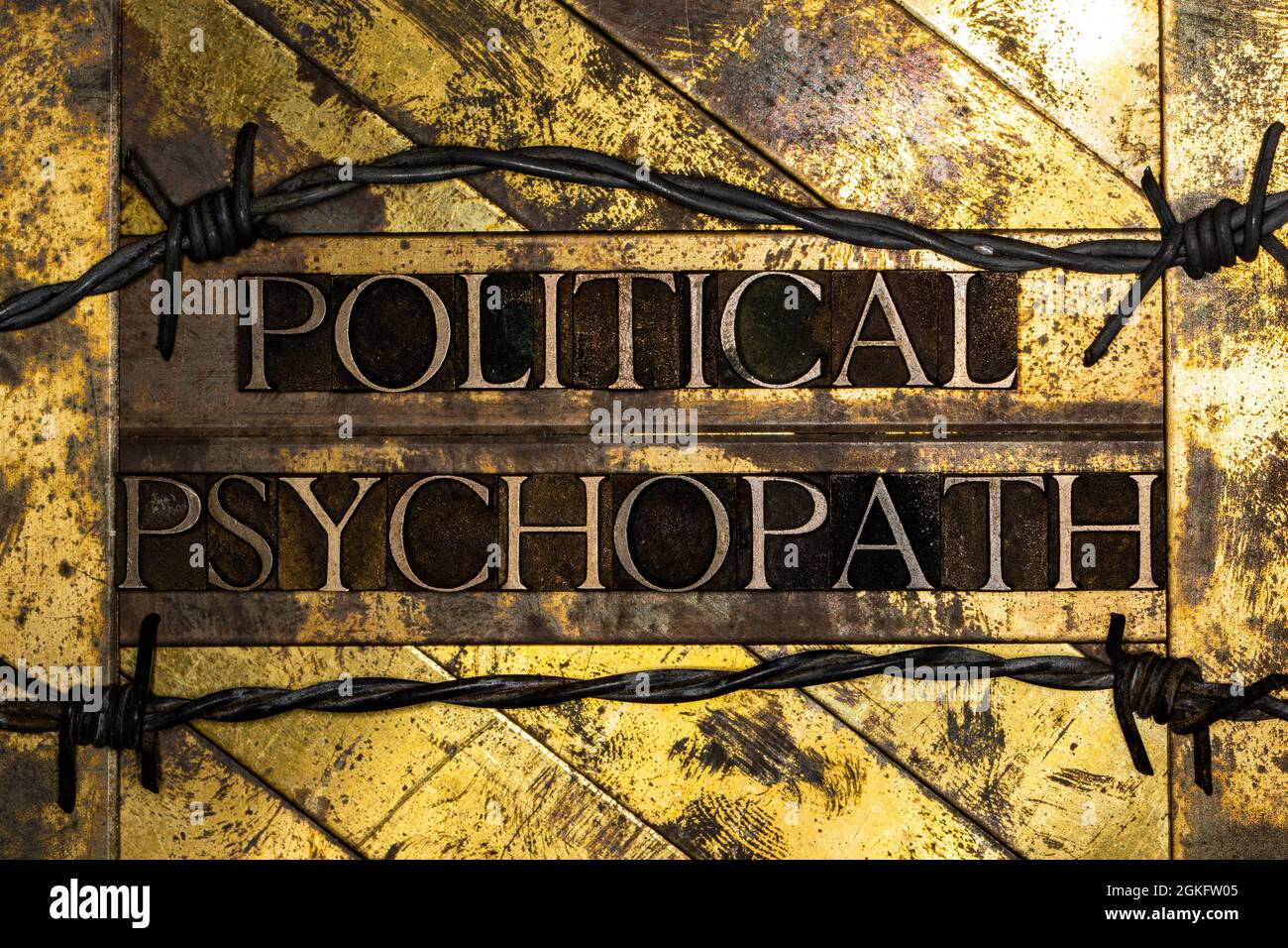 Political Psychopath text on vintage textured silver grunge copper and ...