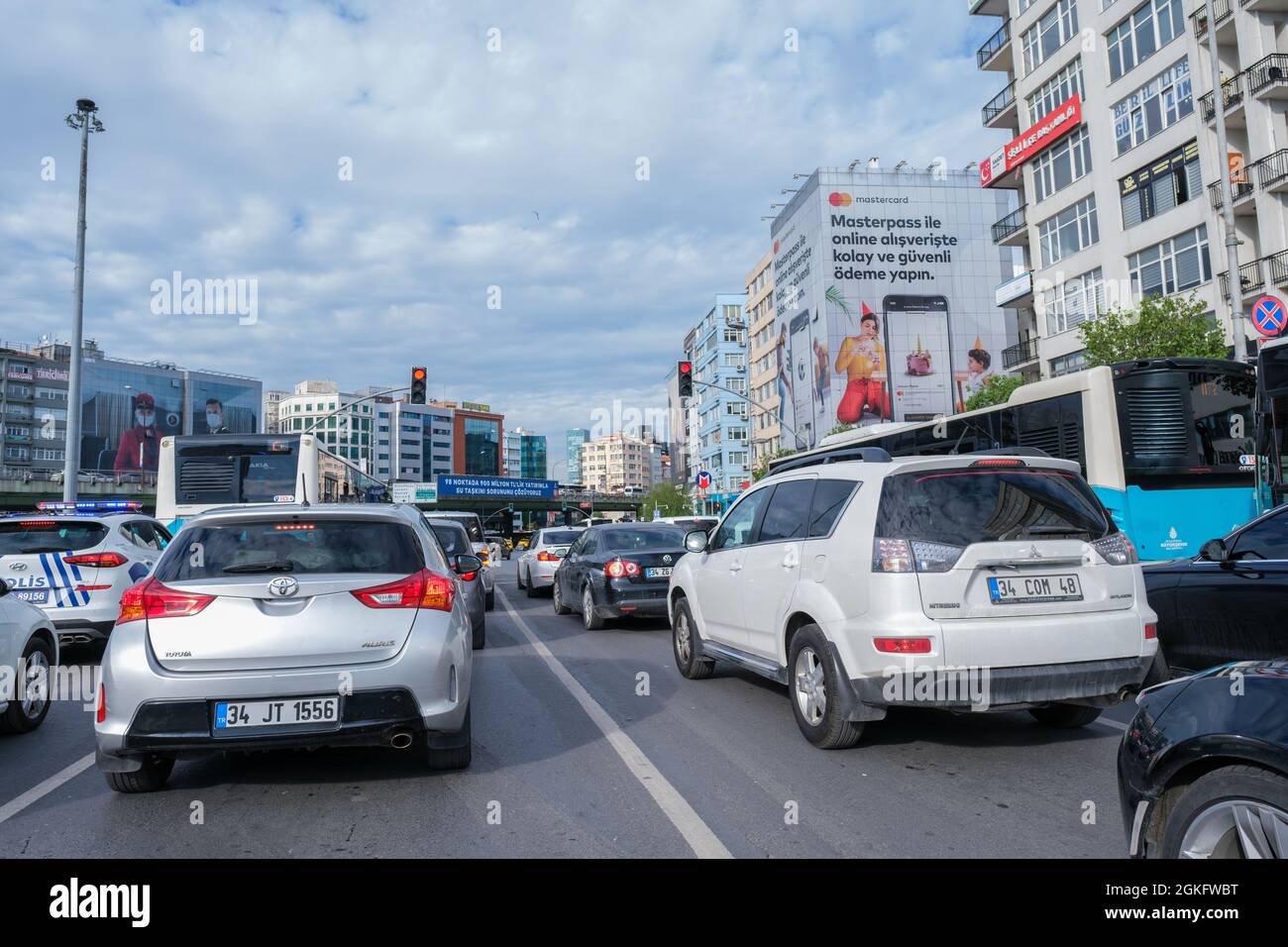 Mecidiyekoy, Istanbul, Turkey - 05.17.2021: wide angle view of cars ...