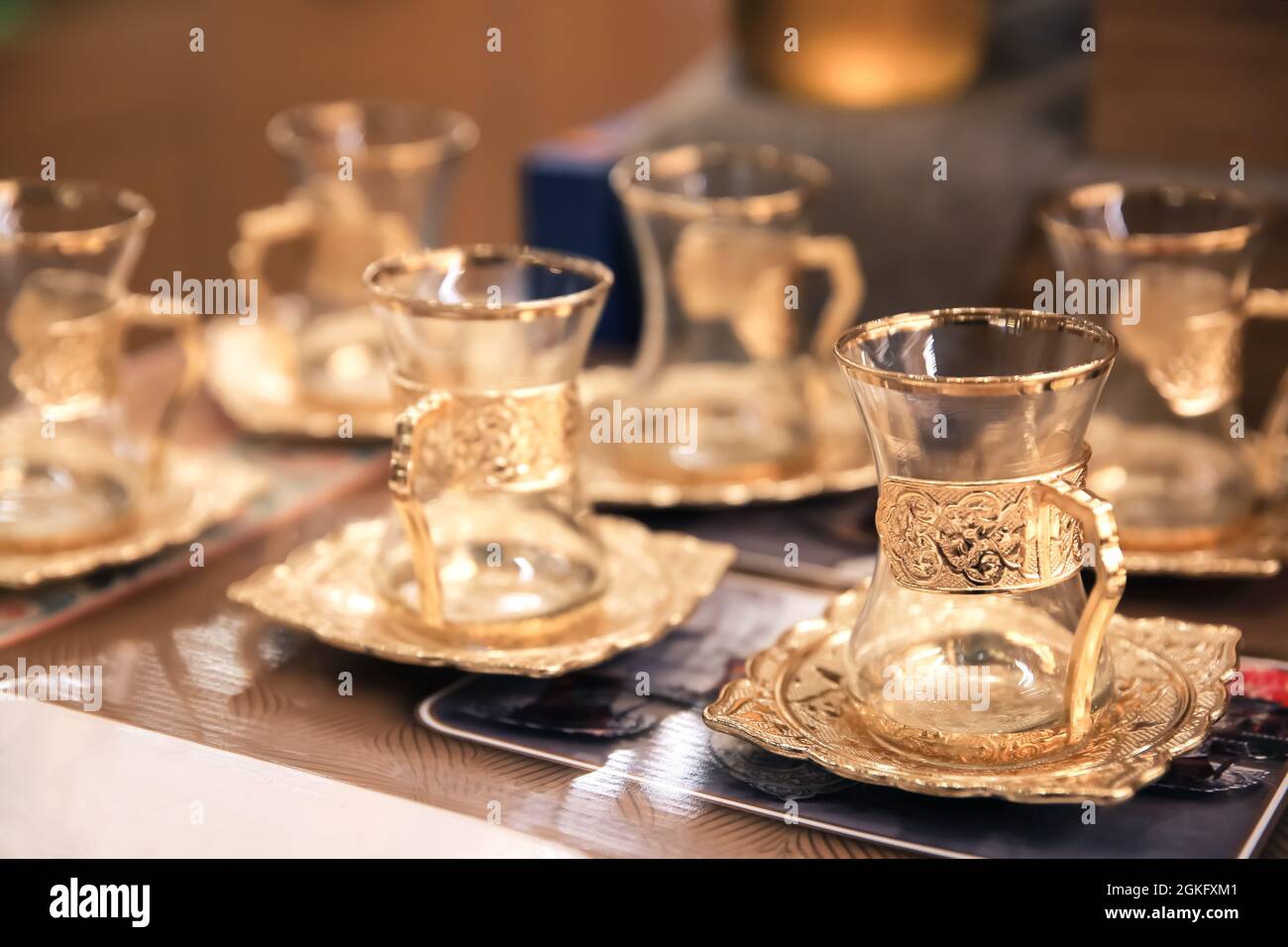 Traditional Turkish glasses in shop Stock Photo - Alamy