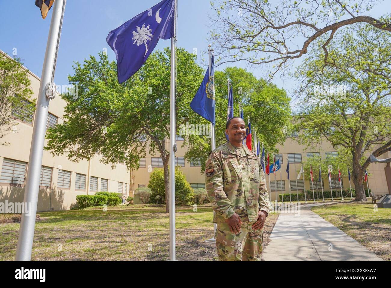 2nd Lt. Leon Davis, 33rd Network Warfare Squadron, stands in front of ...