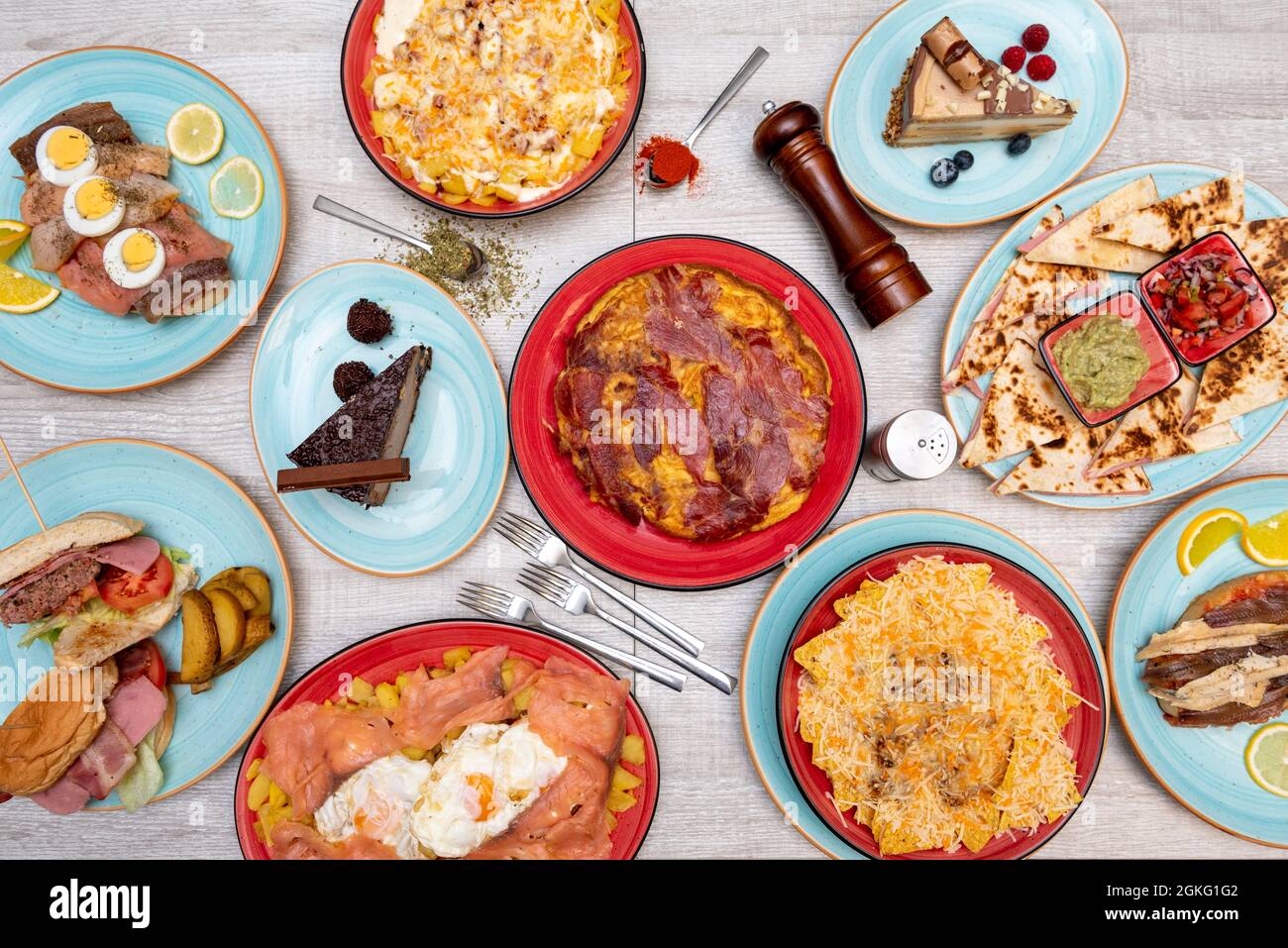 Tex-mex, Spanish and tapas food set in a fusion restaurant in Madrid ...