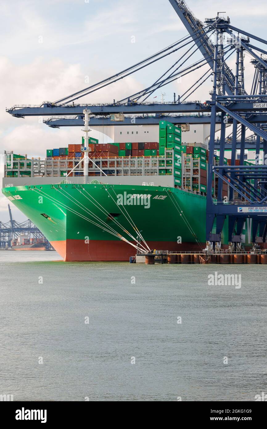 World's largest container ship docked in Felixstowe in September 2021 ...