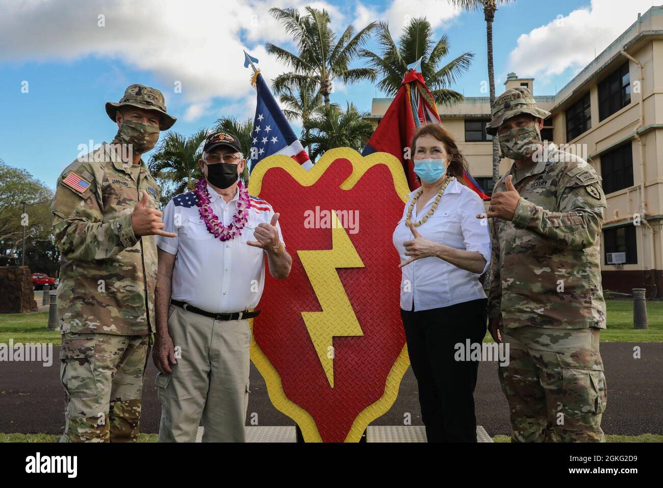 Maj. Gen. James B. Jarrard and Command Sgt. Maj. William Pouliot greets ...