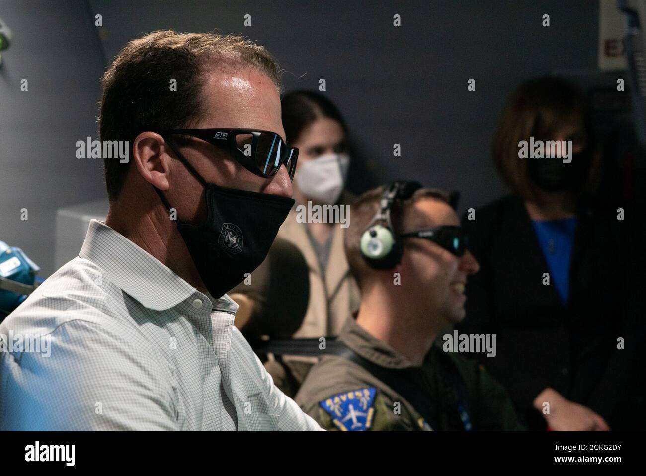 Rep. August Pfluger, R-Texas, monitors the boom operator station visual ...