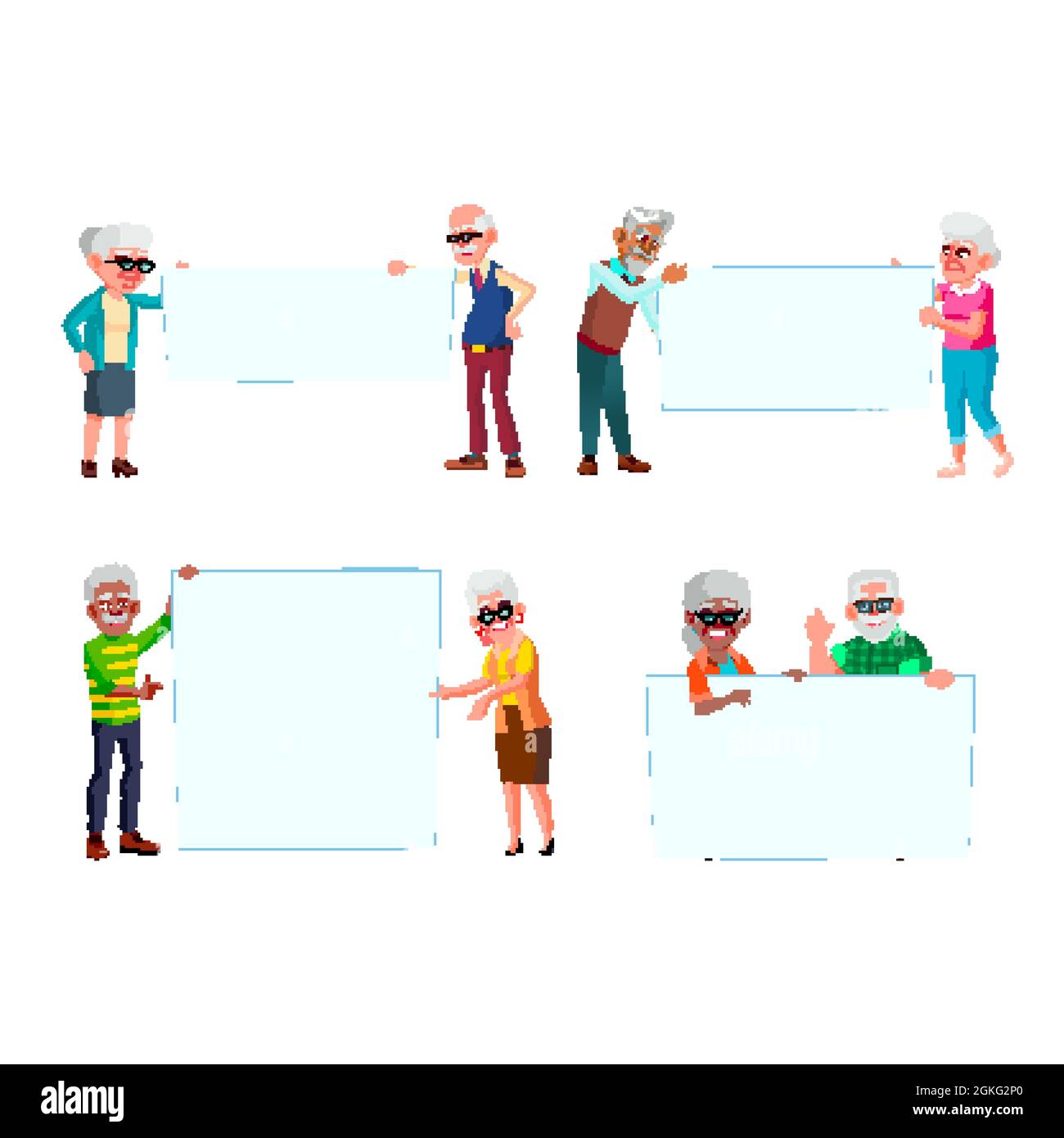Old Man And Woman People With Banners Set Vector Stock Vector Image ...