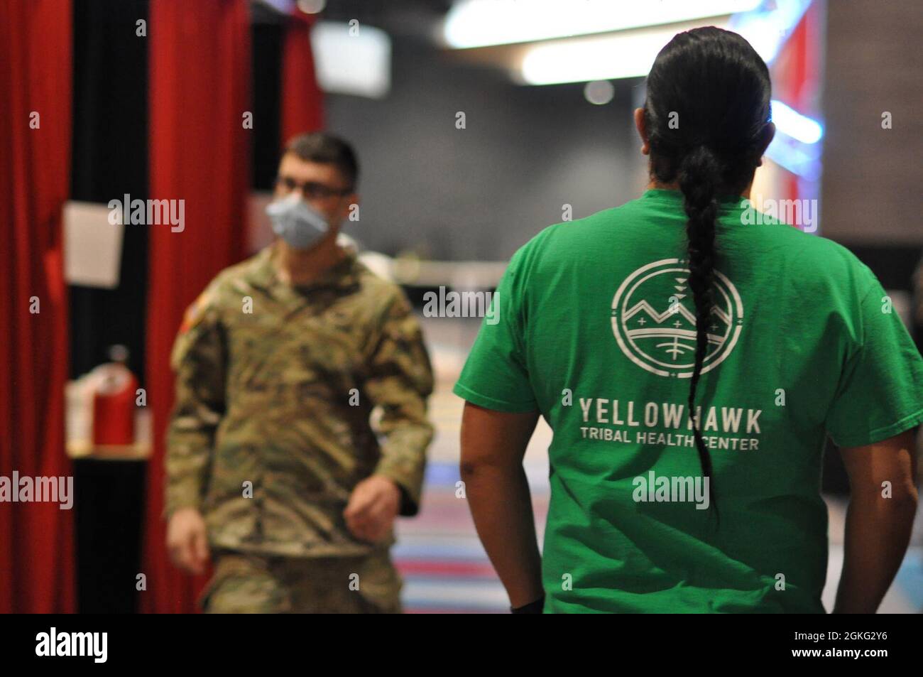 Oregon Army National Guard Soldiers and staff from Yellowhawk Tribal Medical Center work ...