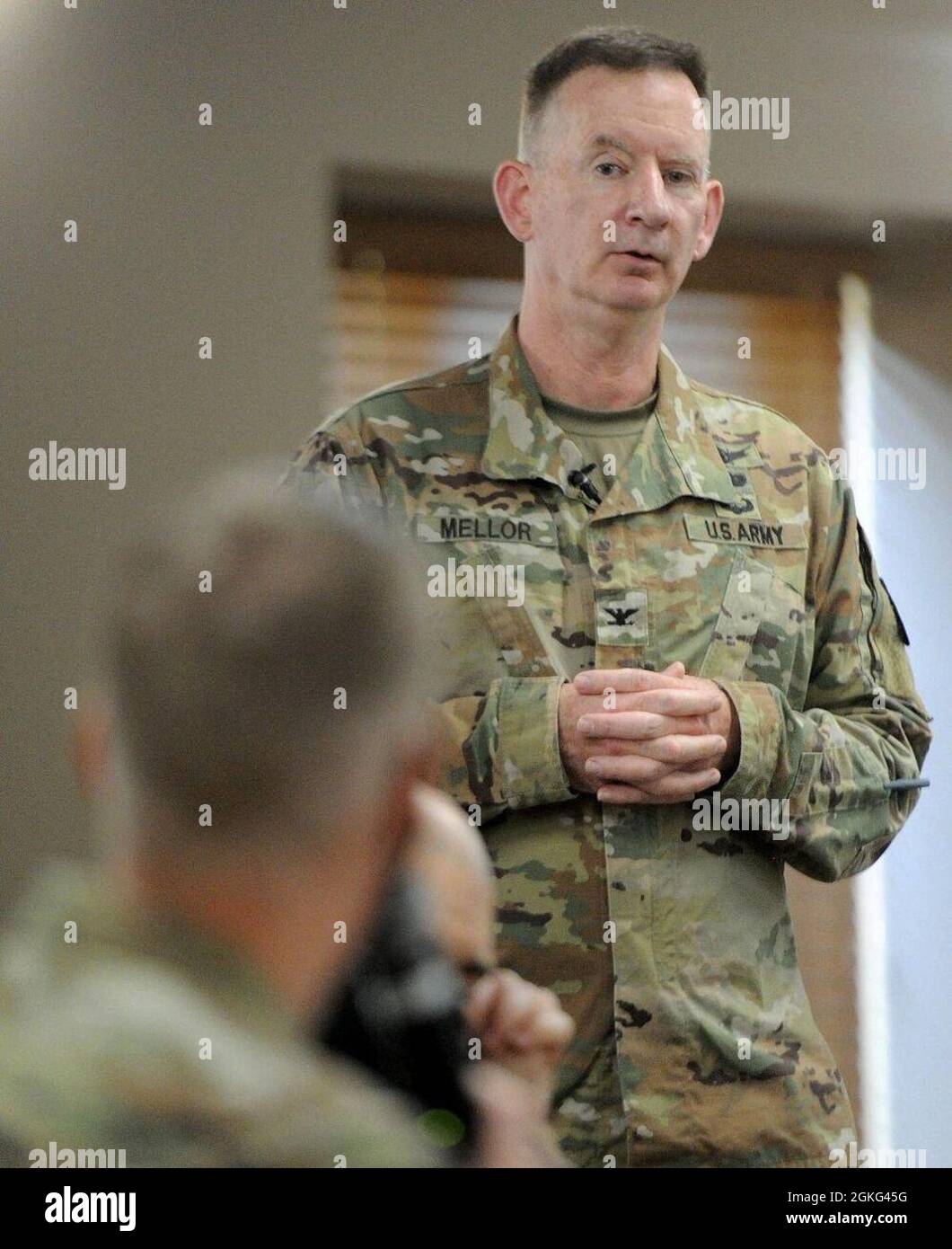 Col. Glenn Mellor, Commander USAG - Redstone, speaks to Air Command and ...