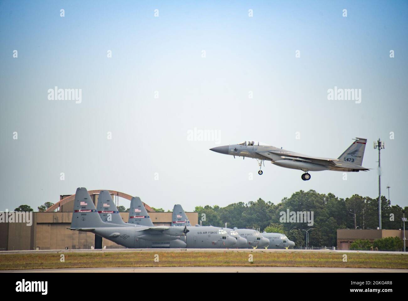 A U.S. Air National Guard F-15 Eagle aircraft from the 142d Fighter ...