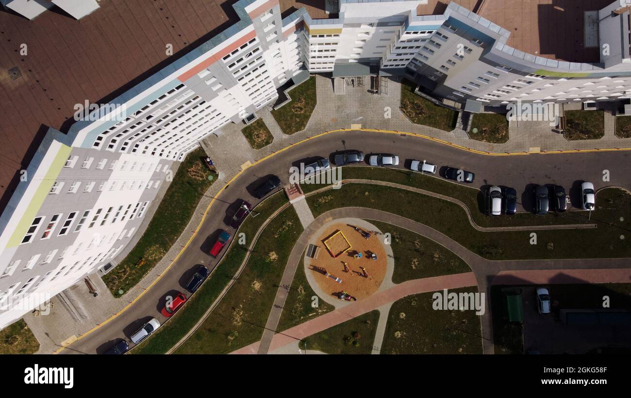 City block. Modern multi-storey buildings. The courtyard area and ...