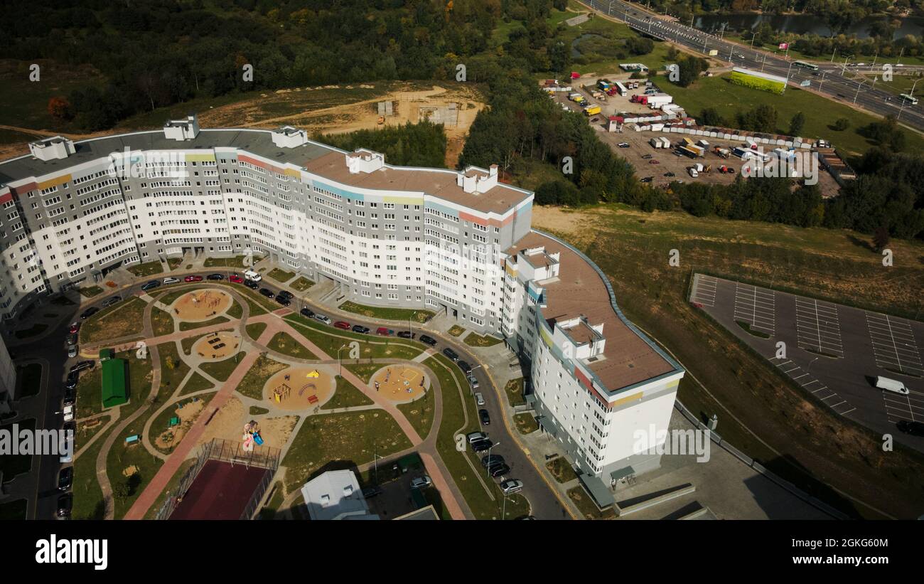 City block. Modern multi-storey buildings. The courtyard area and ...
