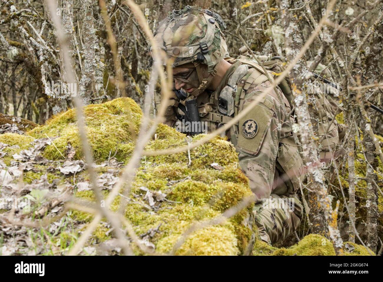 A U.S. Army Soldier, assigned to the 4-2 Cavalry Outlaw Troop Red ...