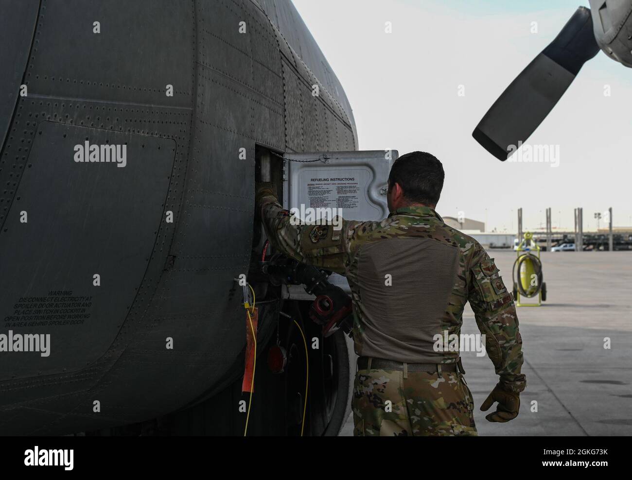 A U.S. Air Force flight engineer, assigned to the 386th Air ...