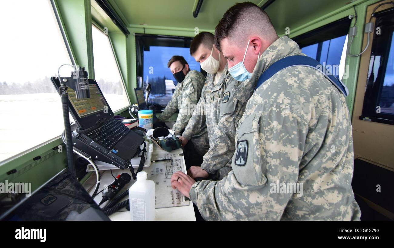 Air traffic control personnel (left to right) Spc. Chase Pattison, Sgt ...