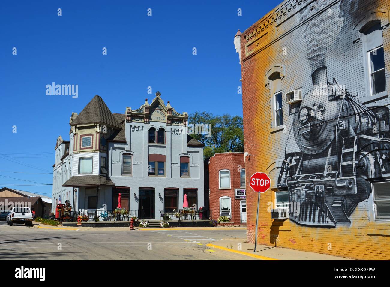 Downtown business district of the Village of Stockton, Illinois Stock ...