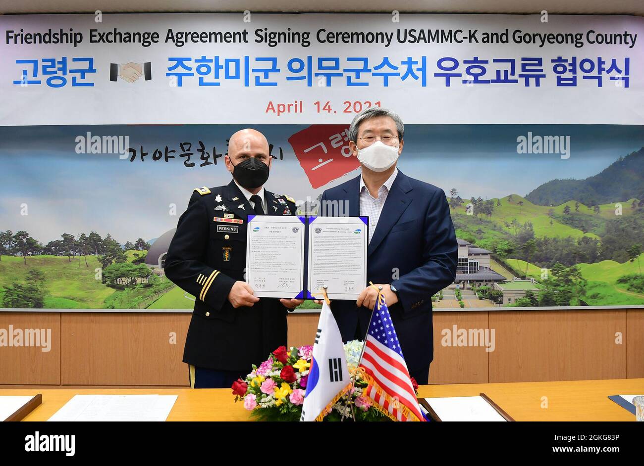 Lt. Col. Marcus D. Perkins, left, commander of the U.S. Army Medical ...