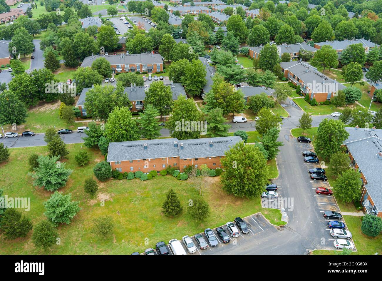 Aerial view of residential quarters at beautiful town urban landscape ...