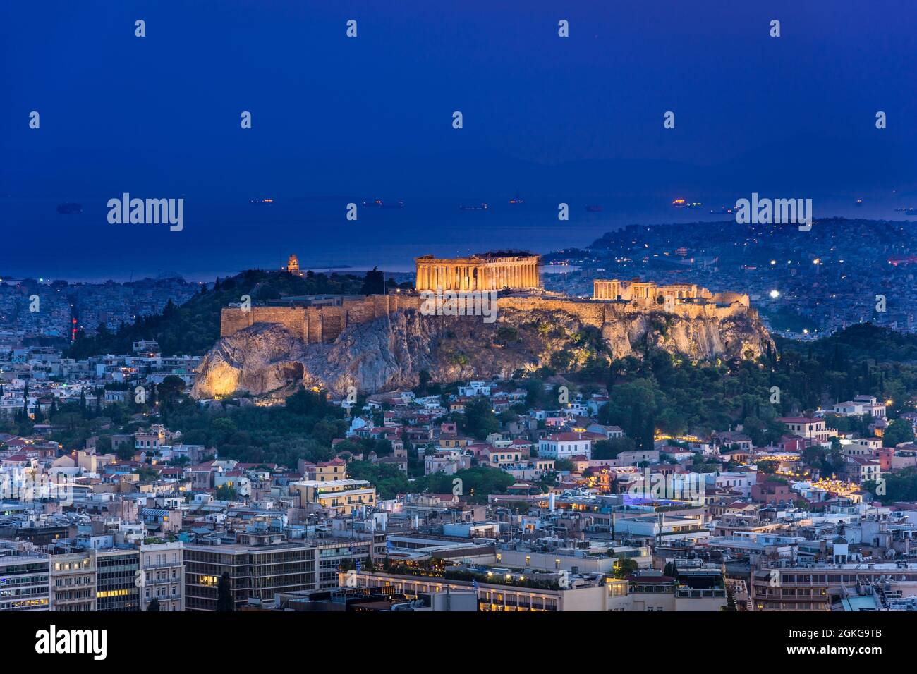 Illuminated Acropolis with Parthenon at night, Athens, Greece Stock Photo - Alamy