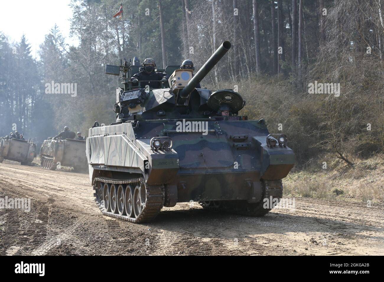 An M3 Bradley Fight Vehicle maneuvers to find enemy targets during ...