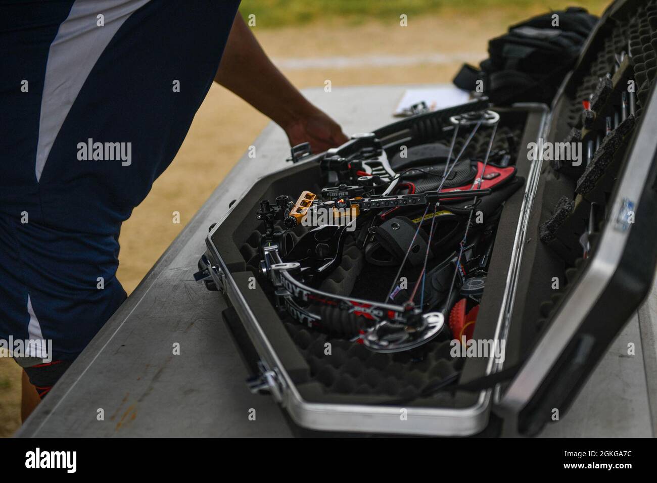 U.S. Marine Corps Staff Sgt. Raymond Cardoza prepares for the archery ...