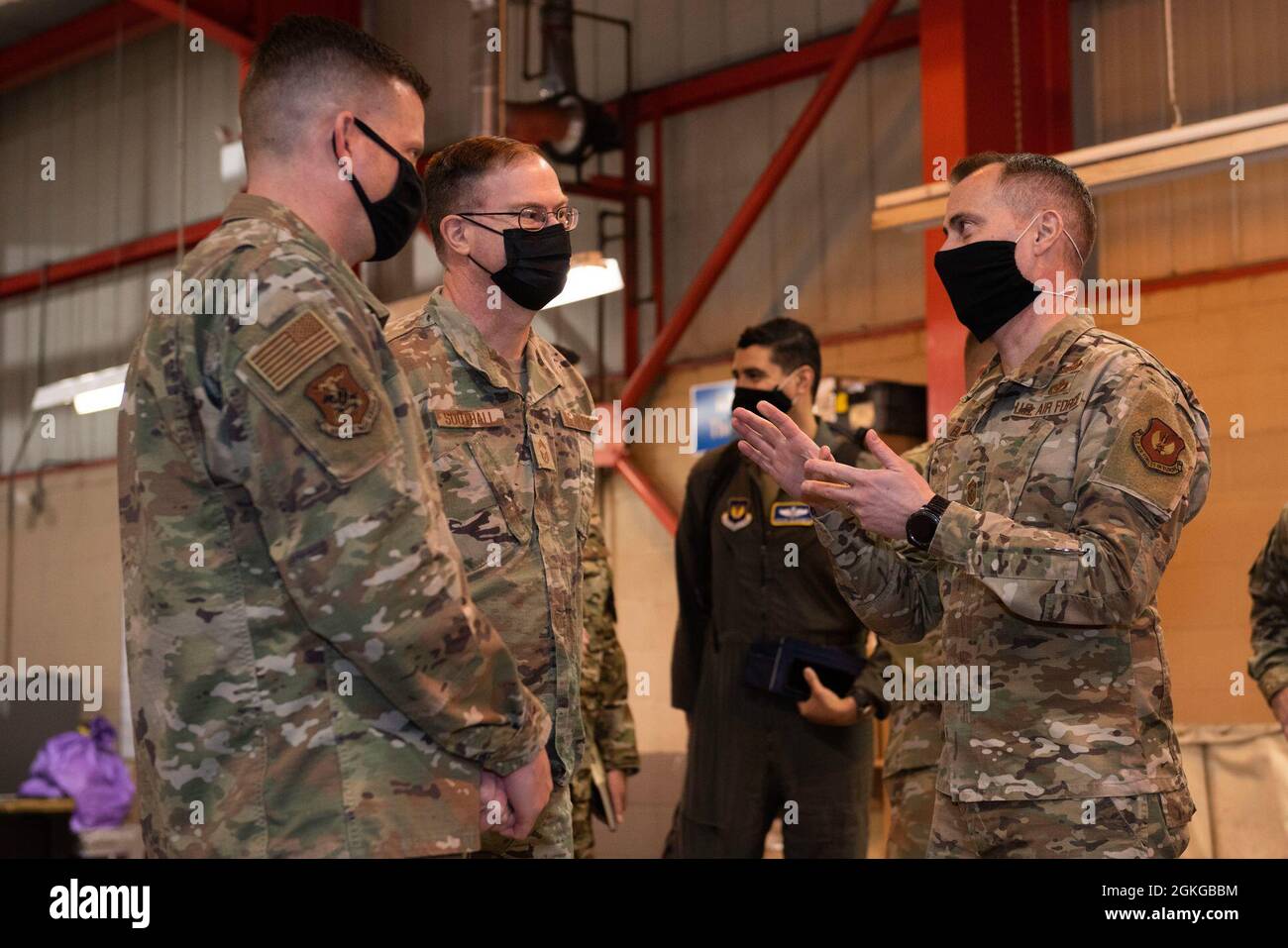 U.S. Air Force Chief Master Sgt. Brion Blais, right, U.S. Air Forces in Europe and Air Forces ...
