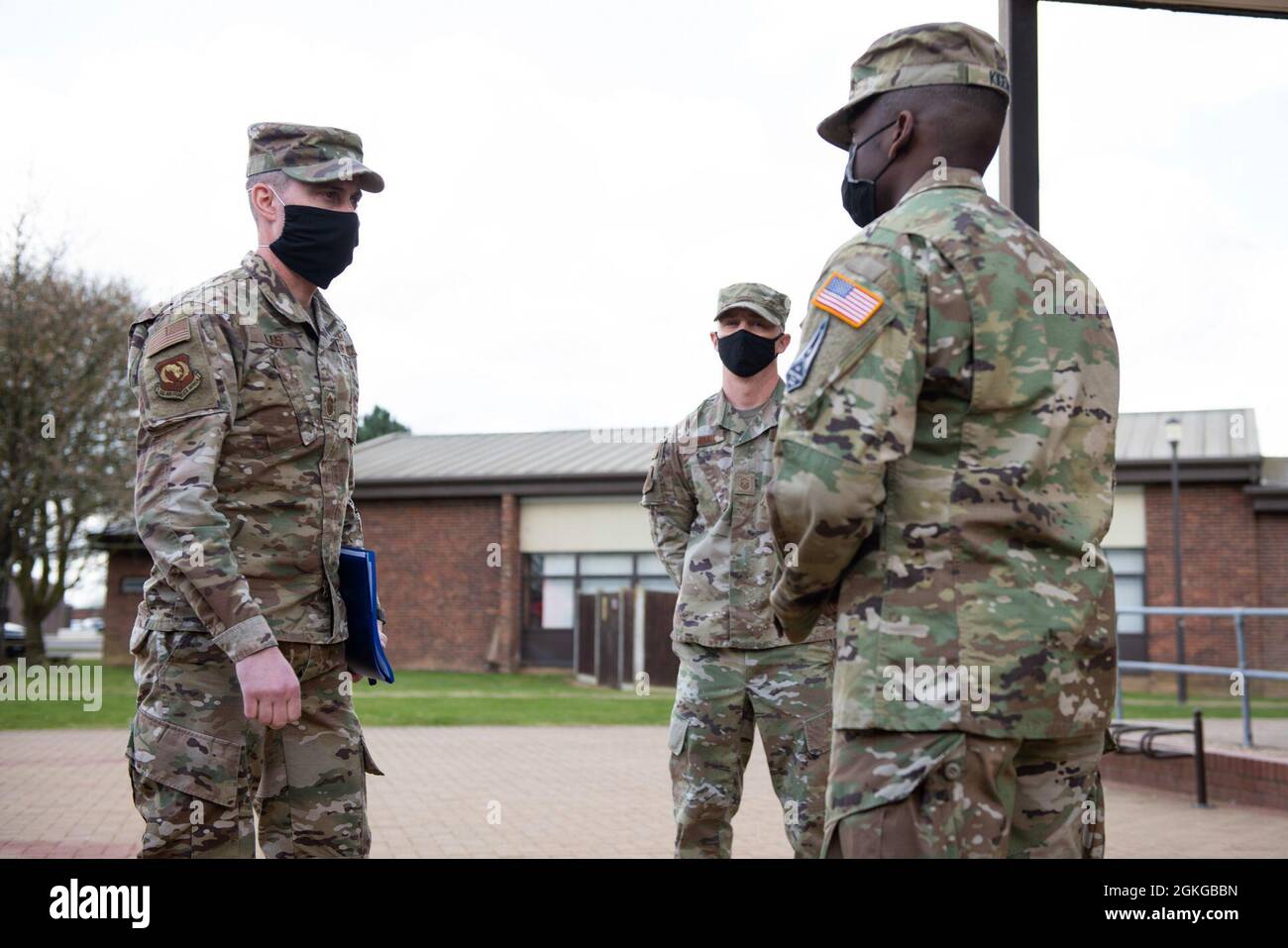 U.S. Air Force Chief Master Sgt. Brion Blais, left, U.S. Air Forces in Europe and Air Forces ...