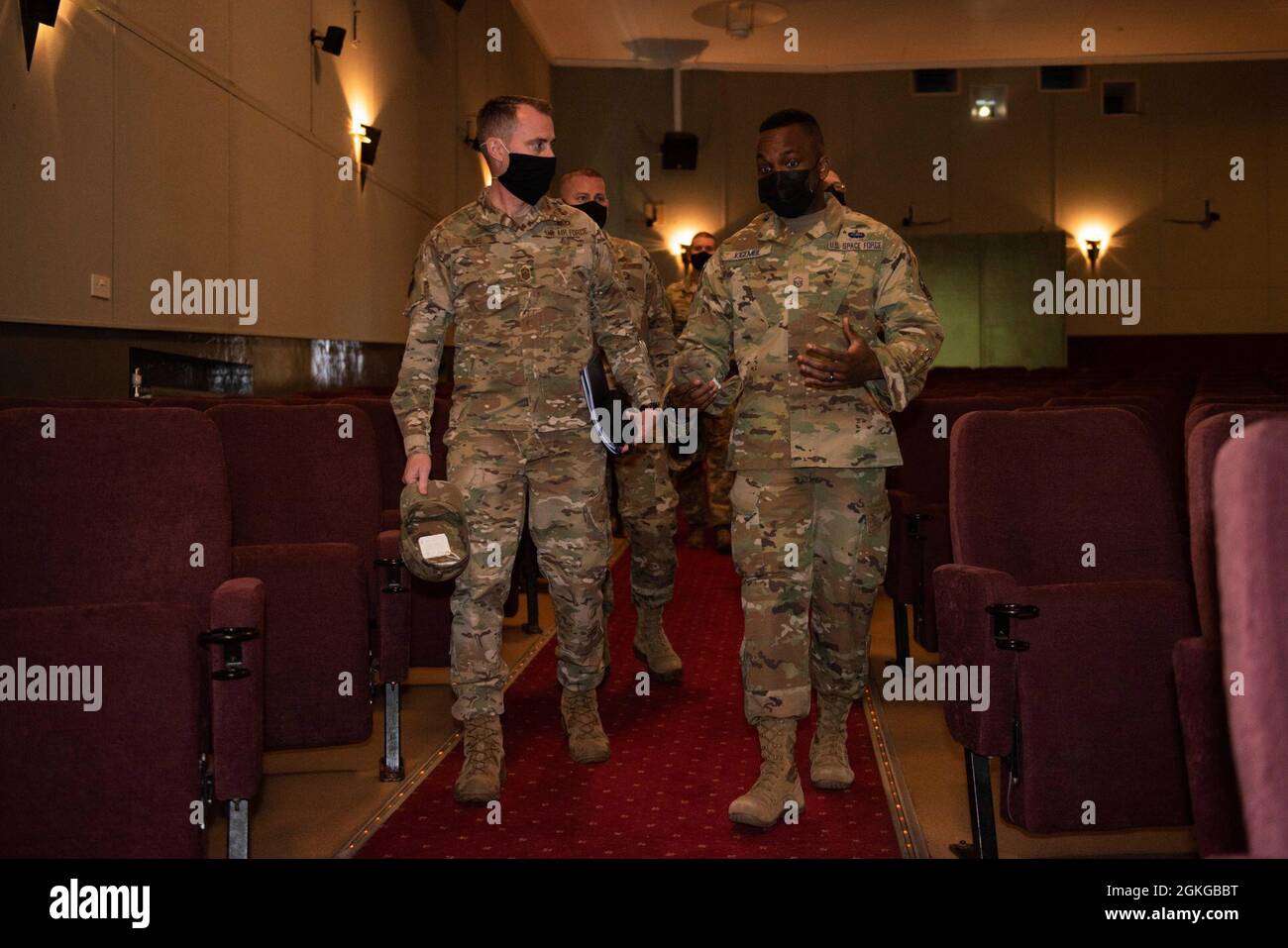 U.S. Space Force Master Sgt. Rajab Kigembe, right, 423rd Communications Squadron flight chief of ...