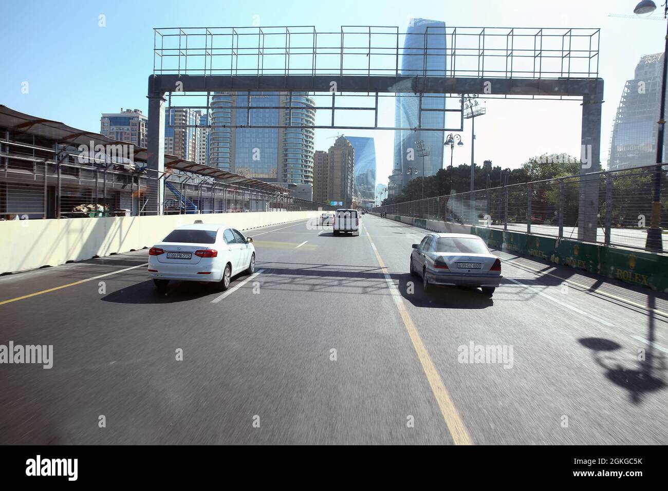 Streets of Baku during Formula 1 Azerbaijan Grand Prix 2021. Panoramic ...