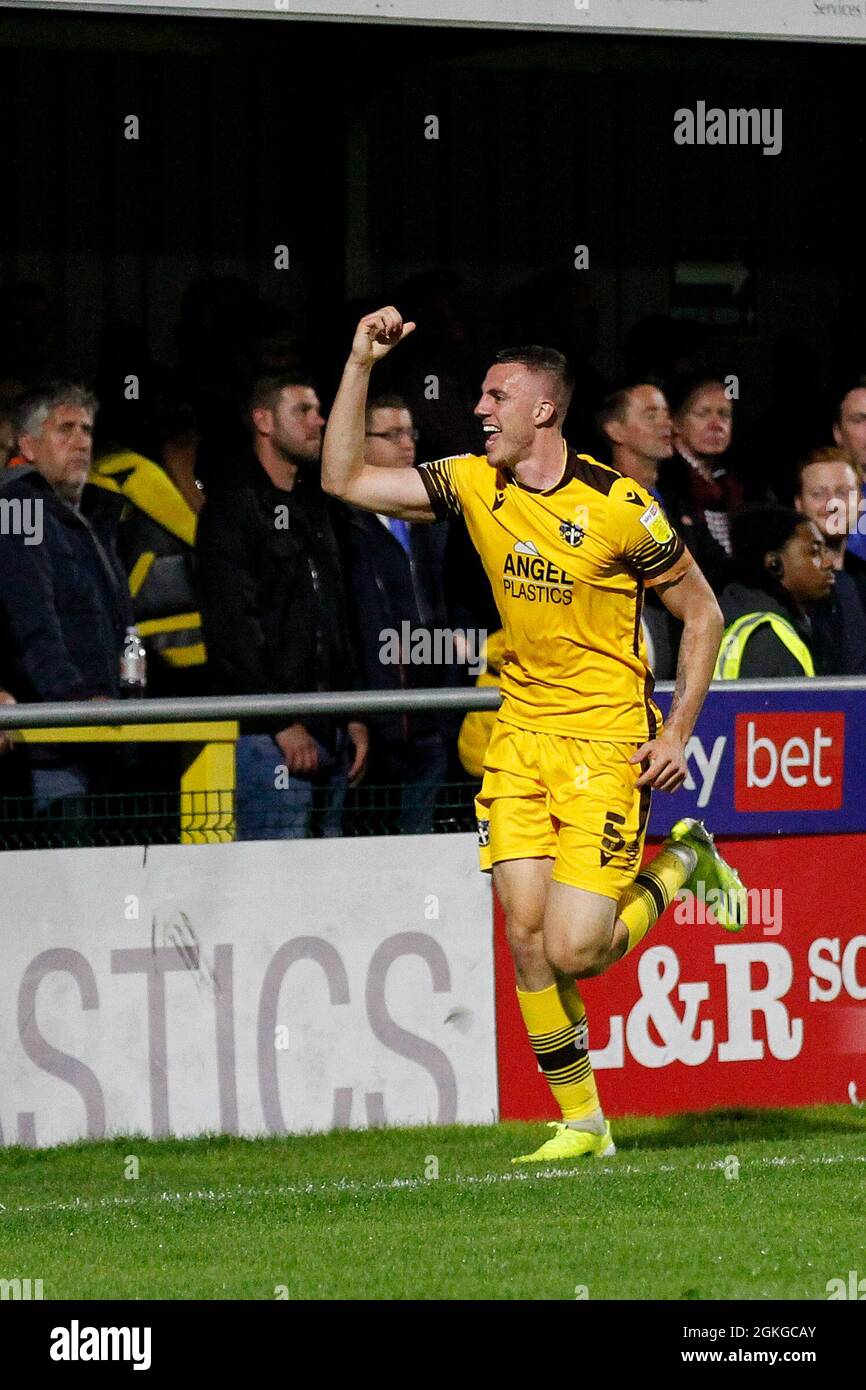Sutton, UK. 14th Sep, 2021. GOAL - Ben Goodliffe of Sutton United ...