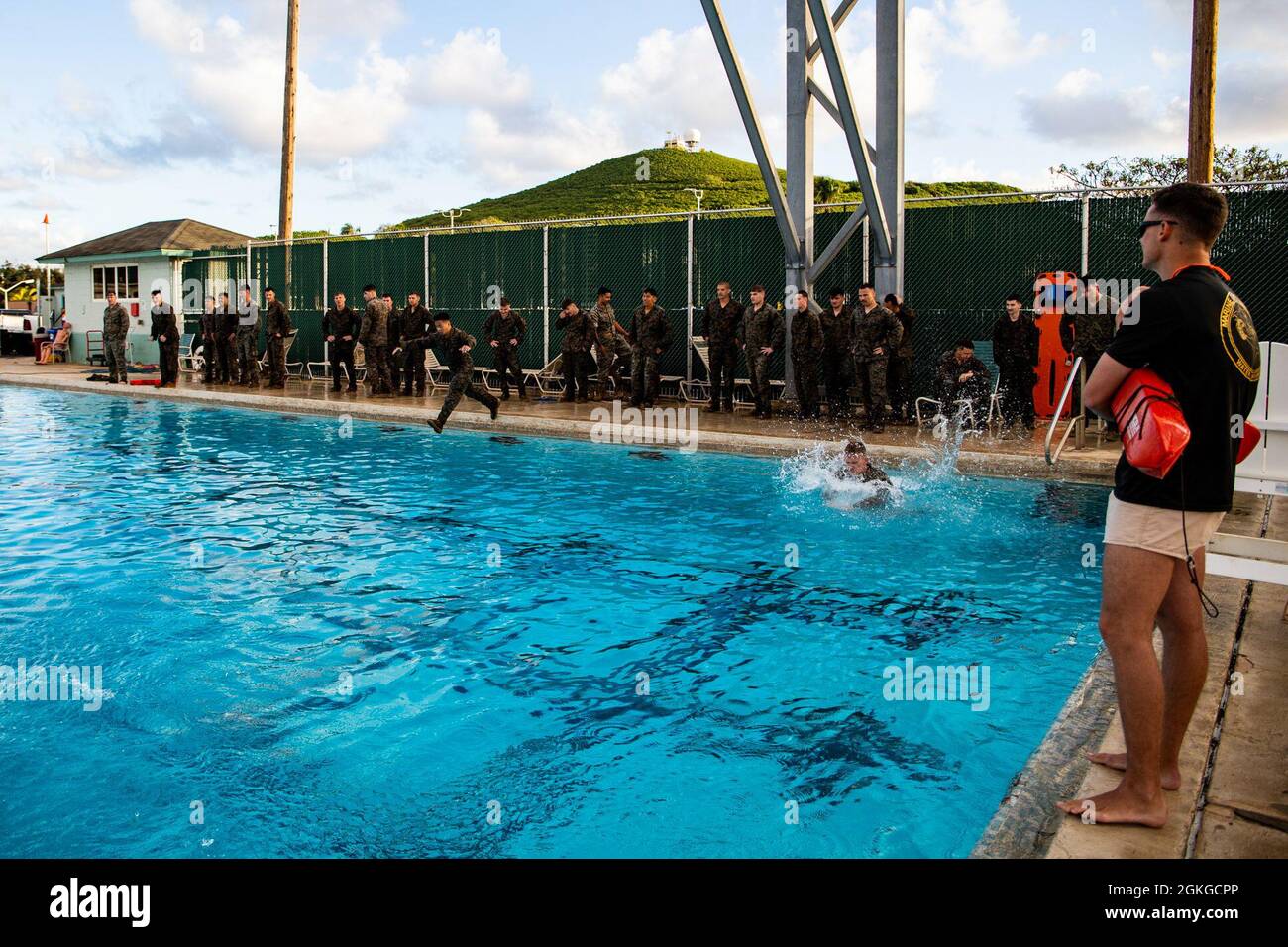 U.S. Marines conduct water survival sustainment training during the ...