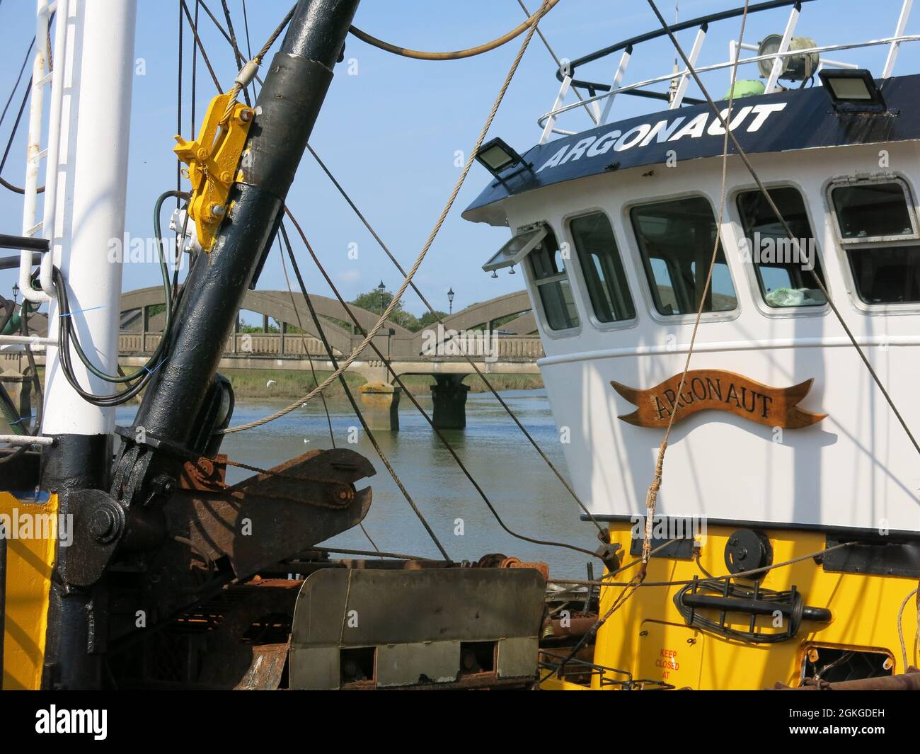 Moored at the edge of the harbour in the fishing port of Kirkcudbright ...