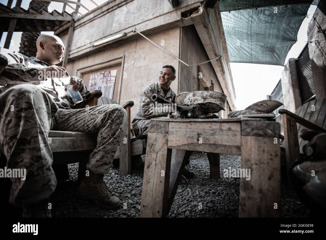 U.S. Marine Corps Gunnery Sergeants Daniel Deese (left) and Brandon ...