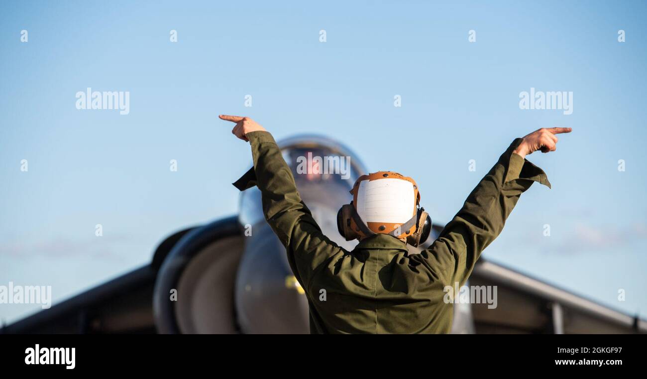 Marine Pfc. Byrd, a plane captain from Marine Attack Squadron 223 ...
