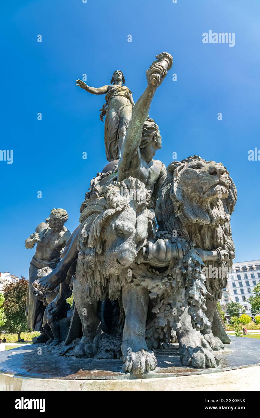 Paris, France, July 22, 2021, beautiful statue place de la Nation in ...