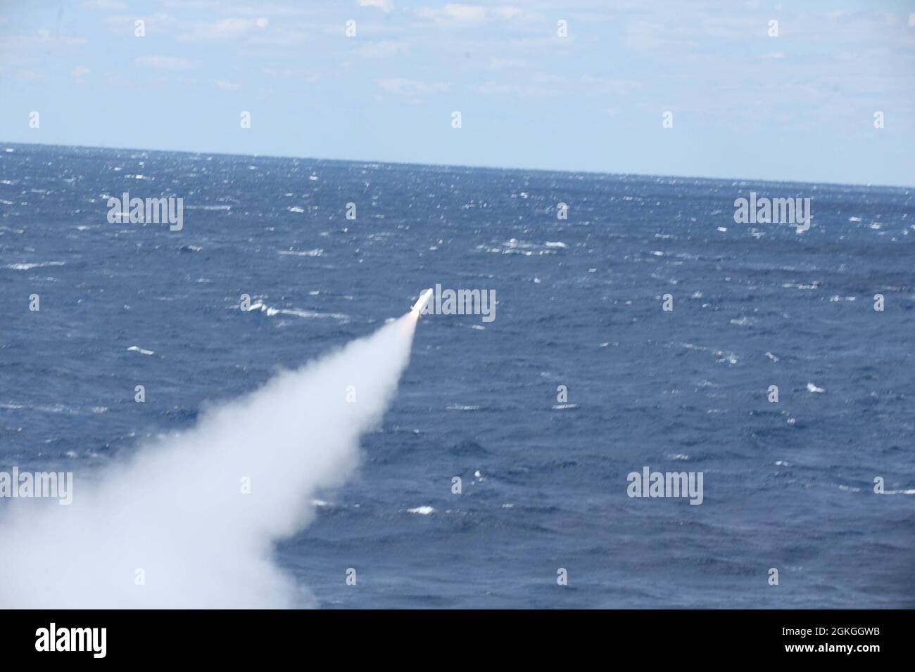 An evolved sea sparrow missile (ESSM) launches from one of USS Gerald R ...