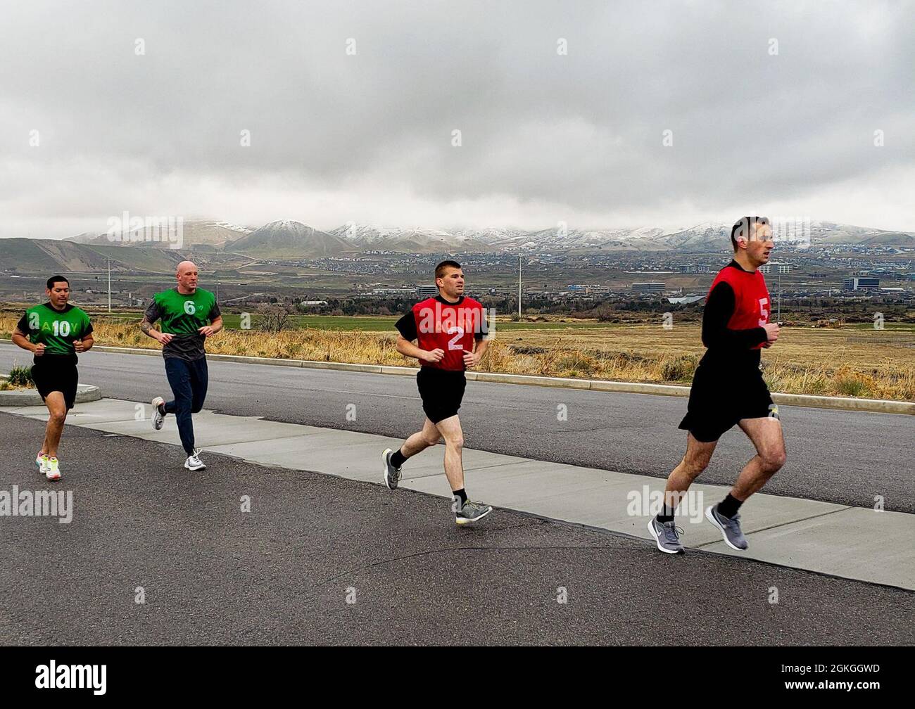 U.S. Soldiers with the Utah National Guard go on a 2 mile run as part ...