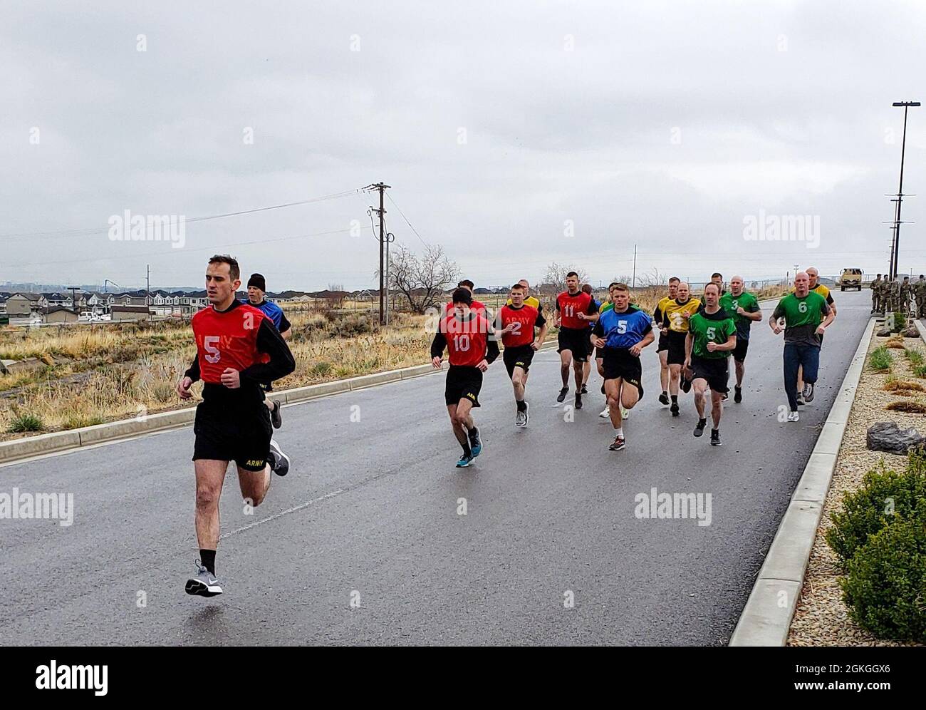 U.S. Soldiers with the Utah National Guard go on a 2 mile run as part ...