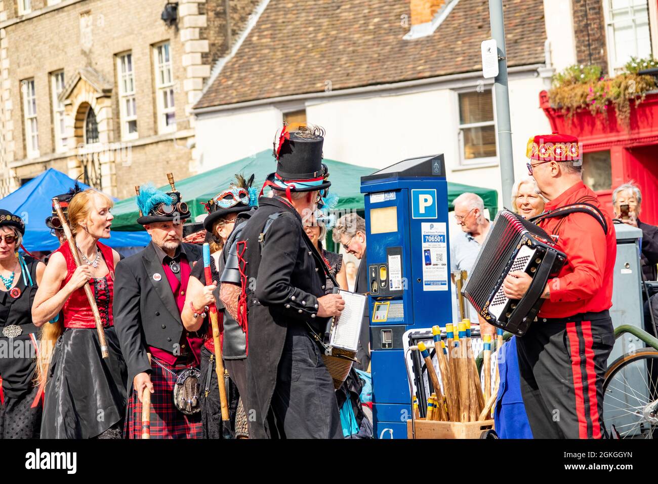 Steam Punk morris dance troupe getting ready to dance Stock Photo - Alamy