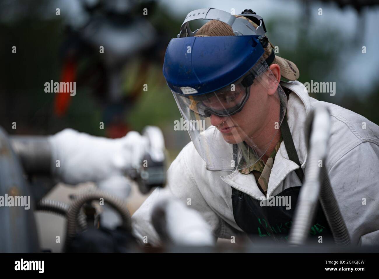 U.S. Air Force Senior Airman Hunter Crouch, a crew chief assigned to ...
