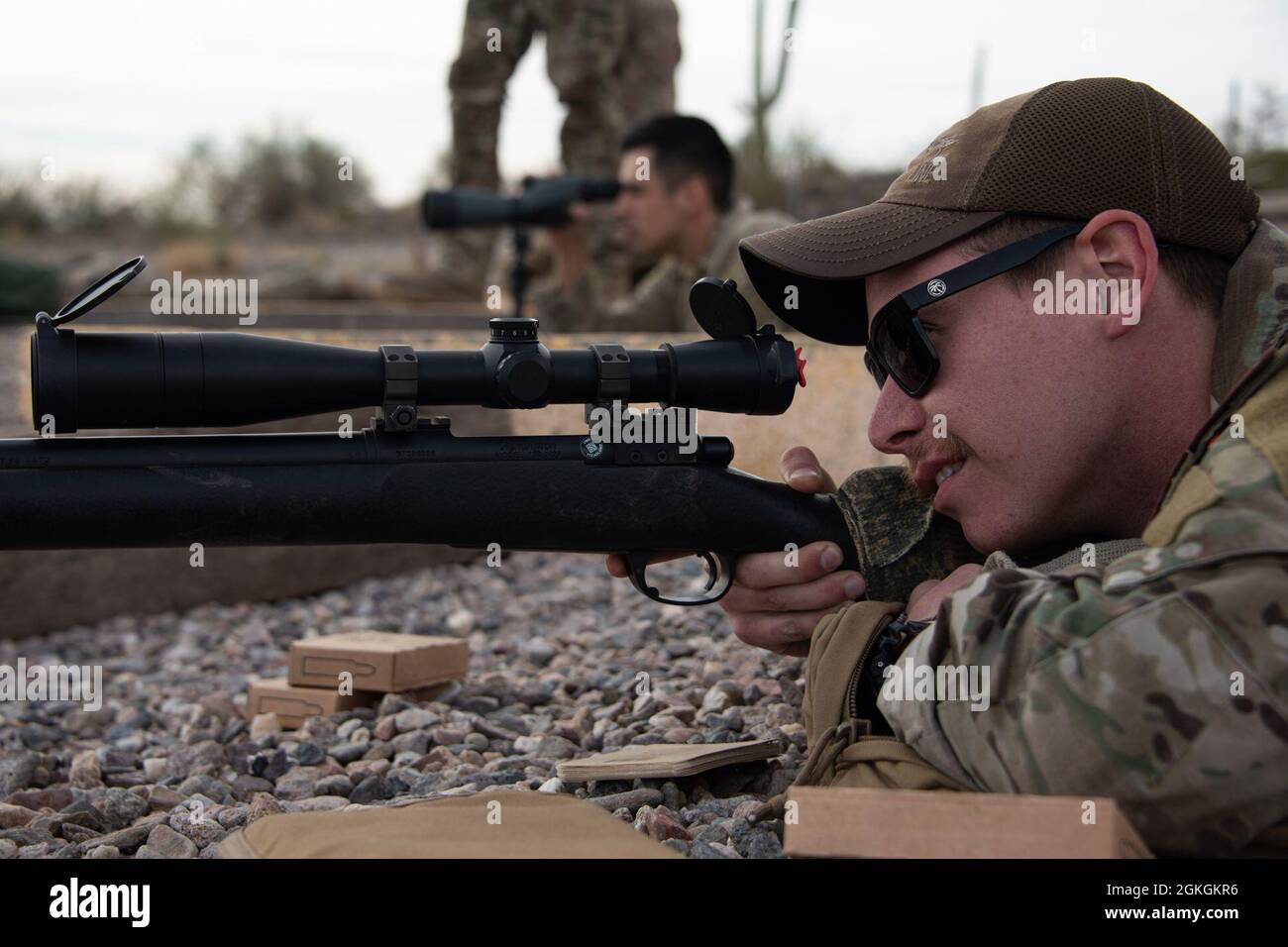 An Airman prepares to shoot during the Advanced Designated Marksmen ...