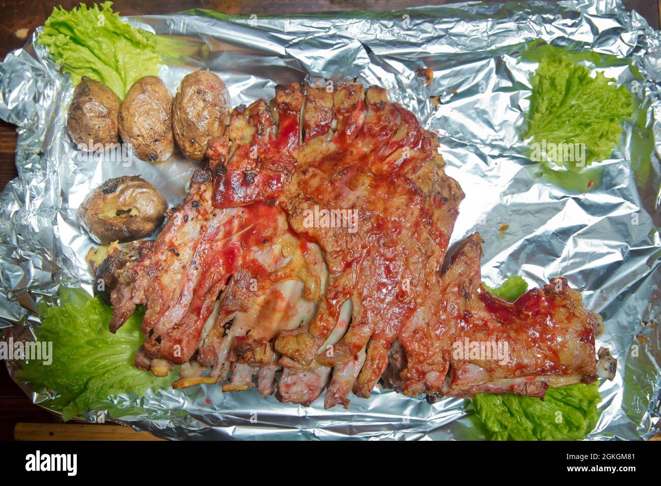 Roasted meat over an open fire, cooked in a special way.Barbecue is ...