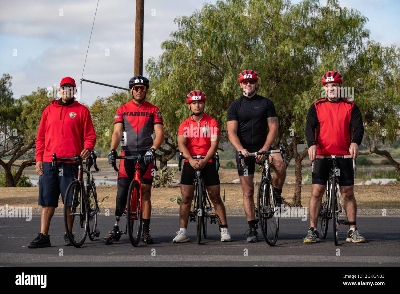 U.S. Marine Corps athletes from Wounded Warrior Battalion West pose ...