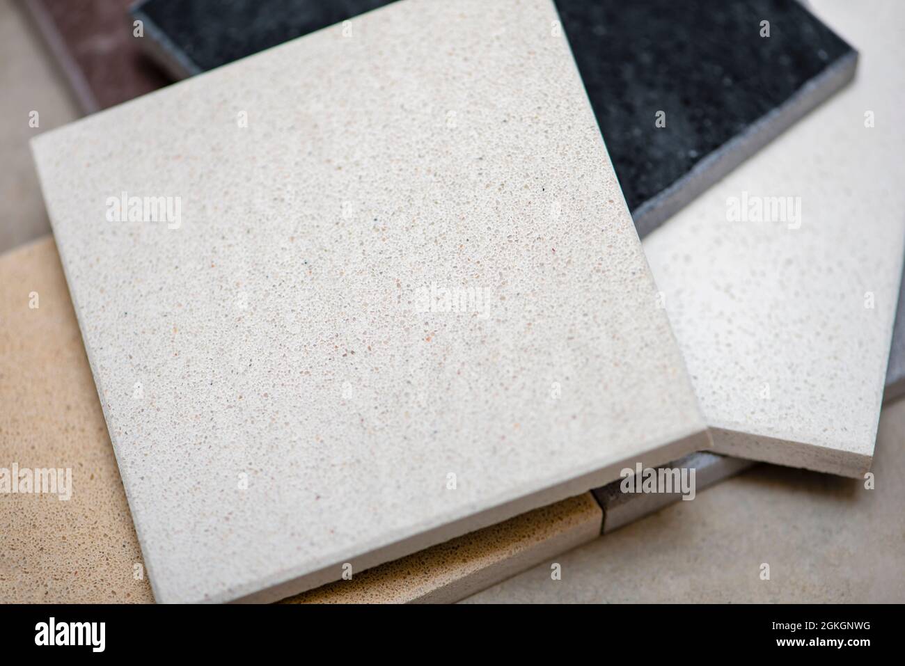 Samples of natural stone for kitchen countertops and floor tiles. Stone ...